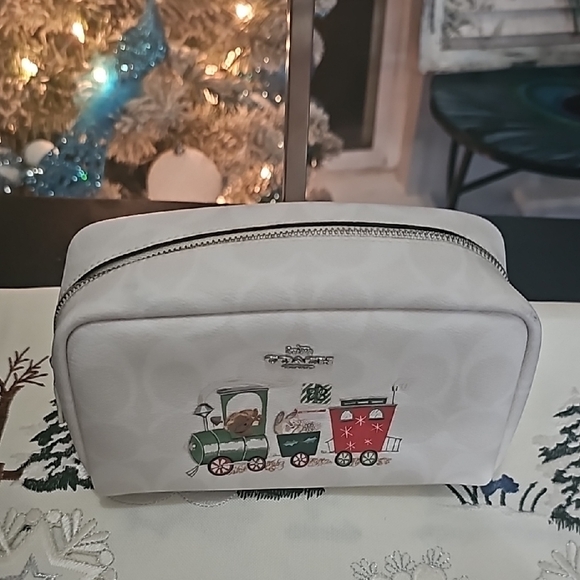 Coach | Bags | Coach White Holiday Train Cosmetic Bag | Poshmark